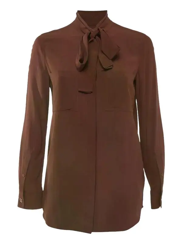 Burberry Long-sleeve Shirt With Neck Tie Detail - Brown