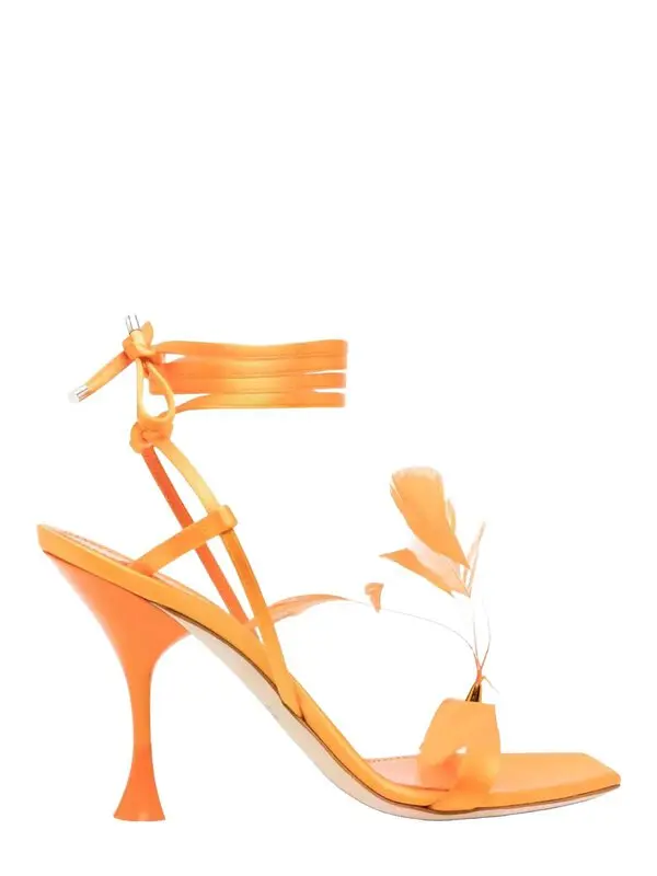 3JUIN Kimi Feather Satin Sandals - Orange