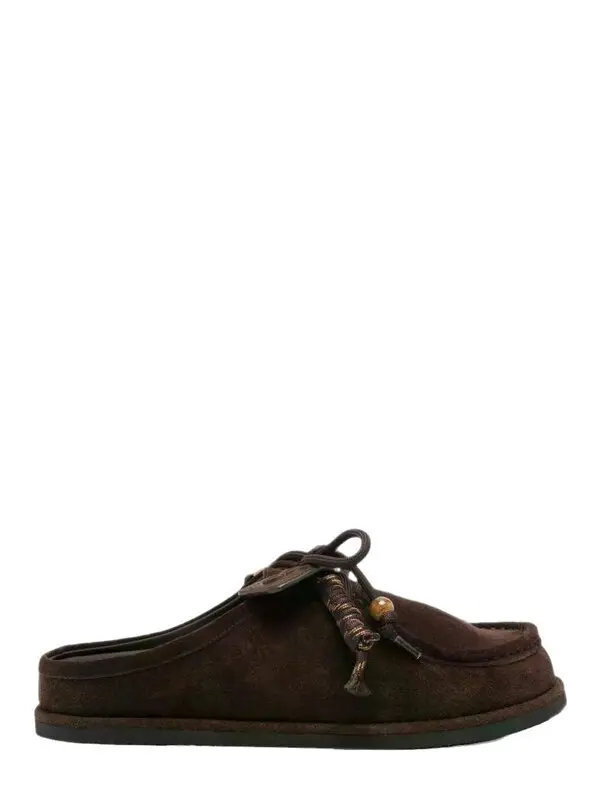 ADRIANNA FERETTI Embellished Suede Mules - Brown