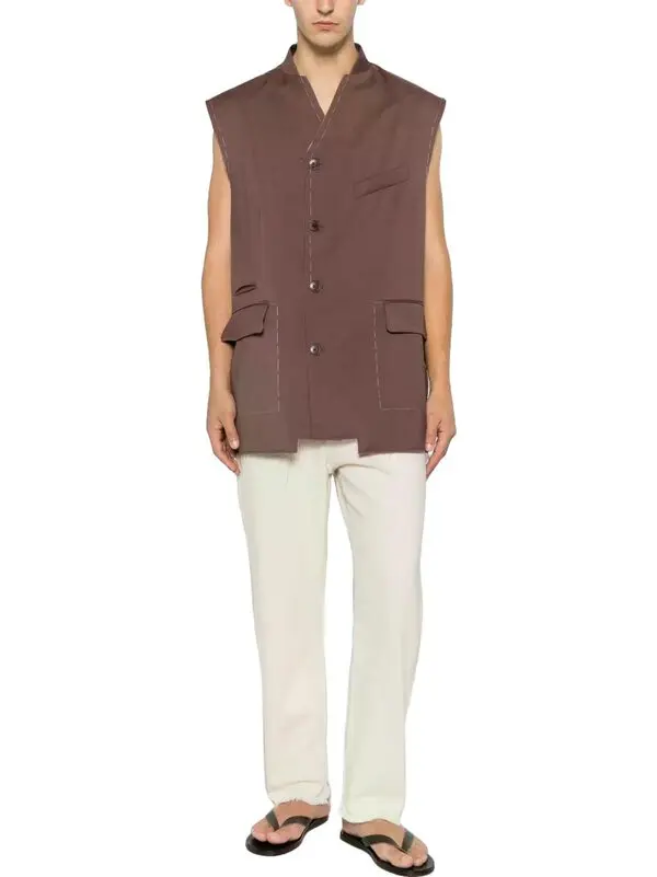 COSTUMEIN Contrast Stitching Sleeveless Gilet - Brown