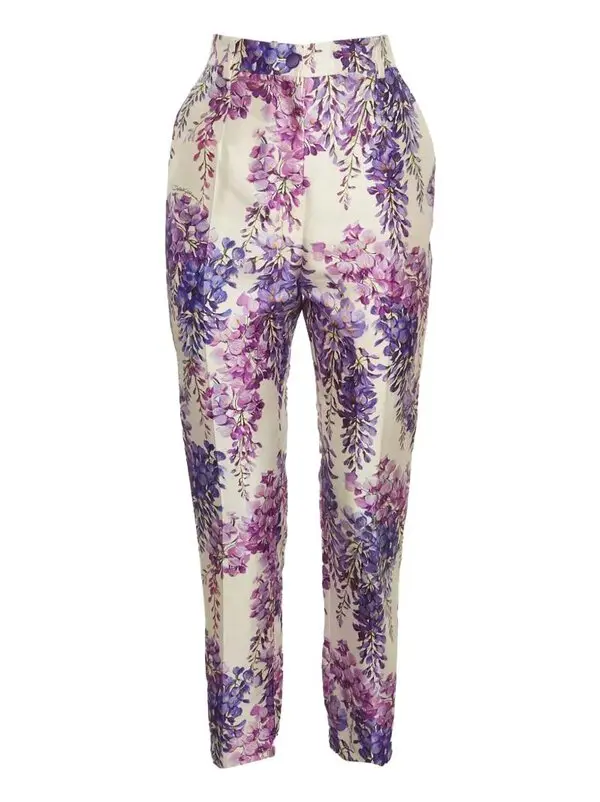 Dolce & Gabbana High-waisted Floral Print Trousers - Neutrals