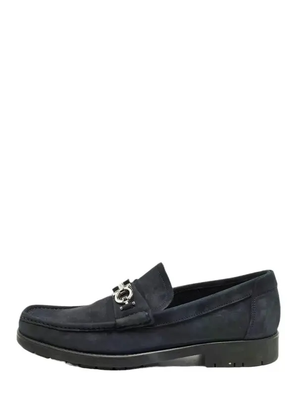 FERRAGAMO Gancini Nubuck Leather Loafers - Blue