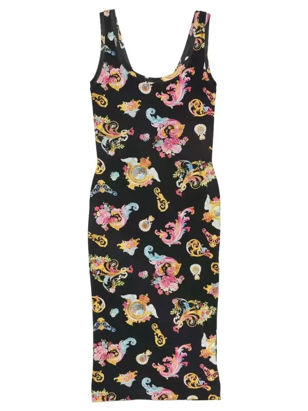 Versace Baroque Print Sleeveless Midi Dress - Black