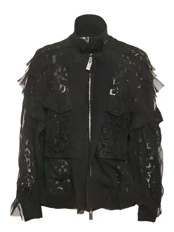 Sacai Lace Ruffle High Neck Jacket - Black