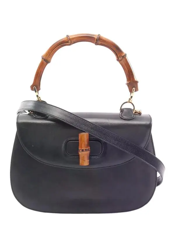 Gucci Calfskin Bamboo Night Satchel - Black