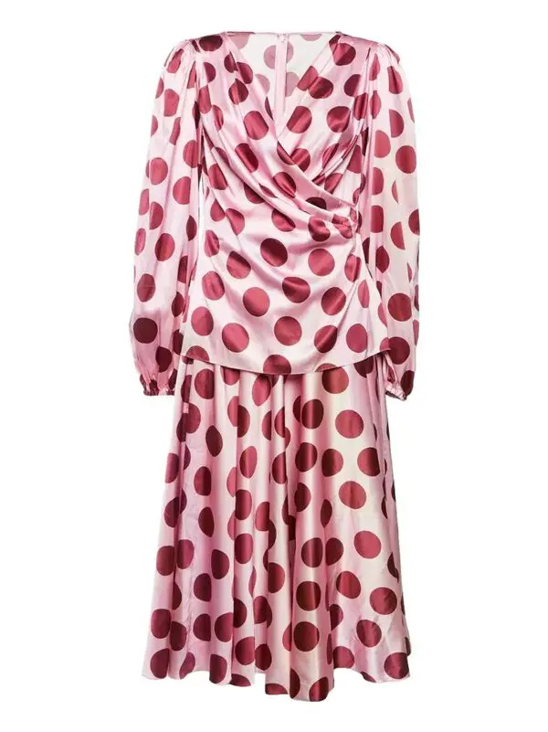 Dolce & Gabbana Polka Dot Satin Blouse And Flared Skirt Set - Pink