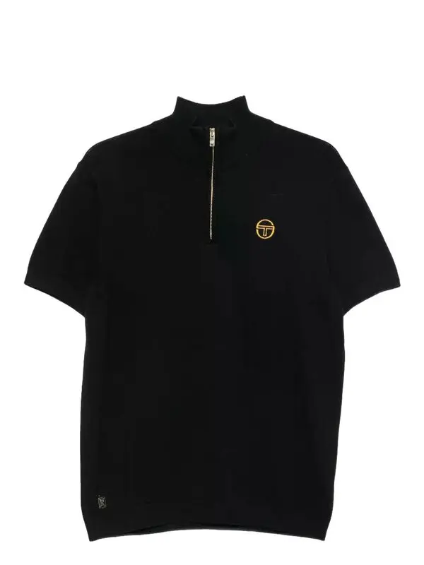 SERGIO TACCHINI Logo-embroidered Zip-neck Polo Shirt - Black