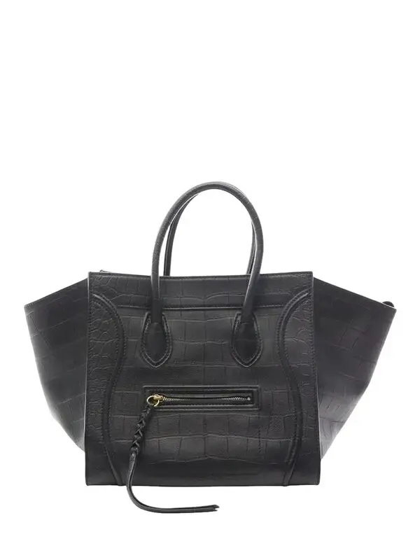 Celine Crocodile-embossed Leather Phantom Luggage Tote Bag - Black