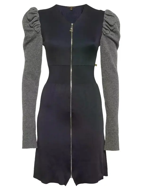 LOUIS VUITTON Knit Mini Dress With V-neck And Puff Sleeves - Blue