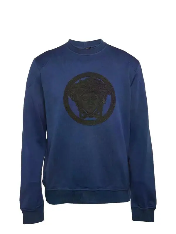 Versace Medusa Leather-trim Sweatshirt - Blue
