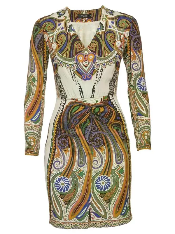 Etro Paisley Print V-neck Mini Dress - Neutrals