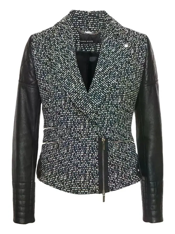 Karen Millen Tweed Biker Jacket - Black