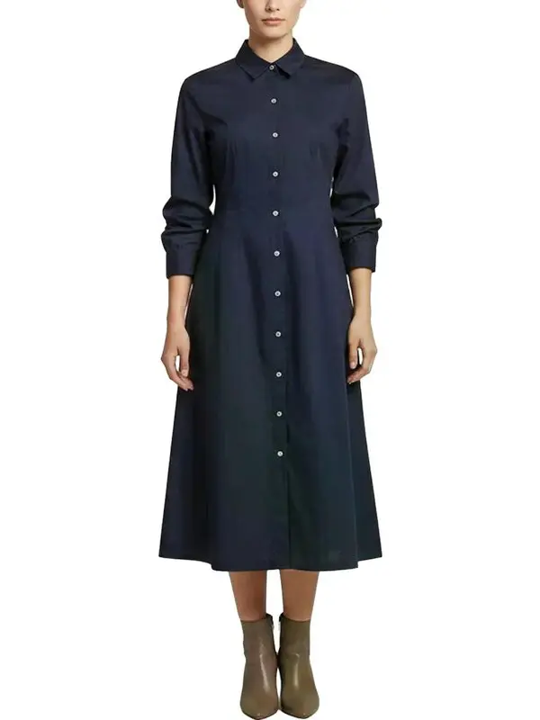 Theory Ruched-sleeve Midi Shirt Dress - Blue