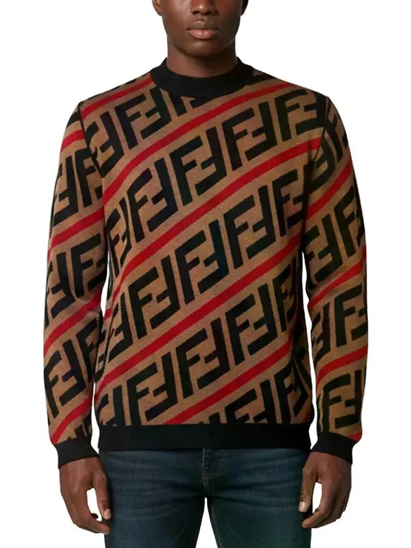 Fendi Diagonal Ff Logo Sweater - Brown