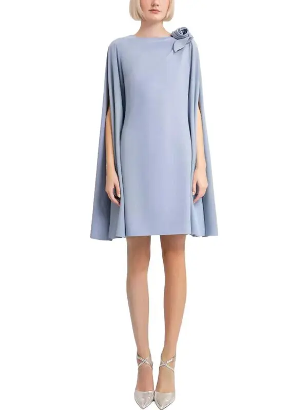 GEMY MAALOUF Cape Sleeve Dress With Floral Appliqu - Blue