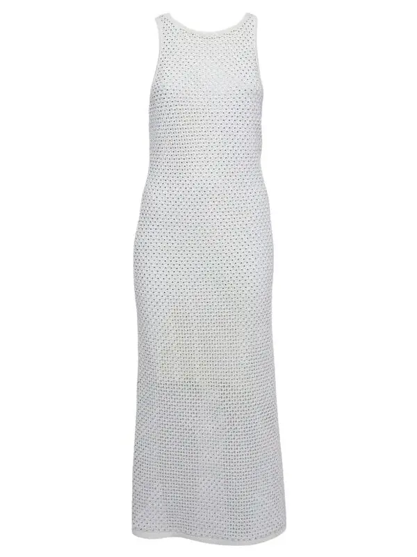 Sandro Sleeveless Maxi Dress With Glass Embellishments - Neutrals