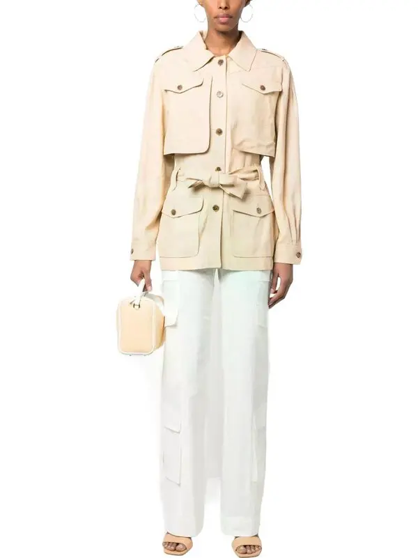 Alberta Ferretti Belted Linen Blend Jacket - Neutrals