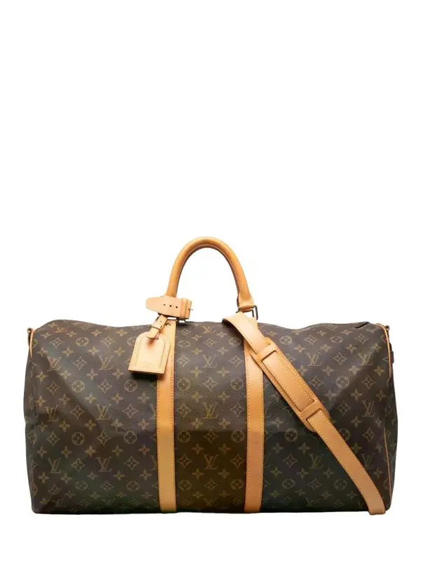 LOUIS VUITTON Monogram Keepall Bandouliere 55 Travel Bag - Brown