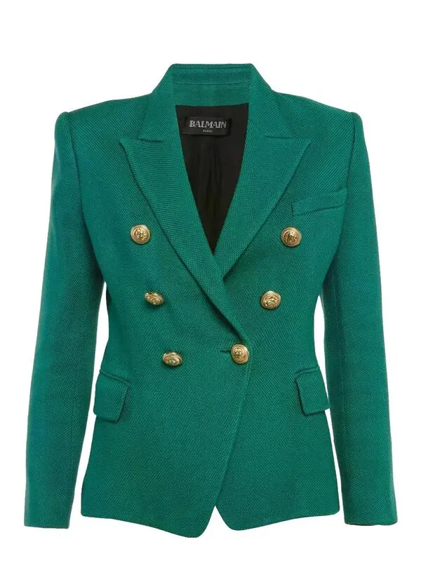 Balmain Basketweave Double-breasted Blazer - Green