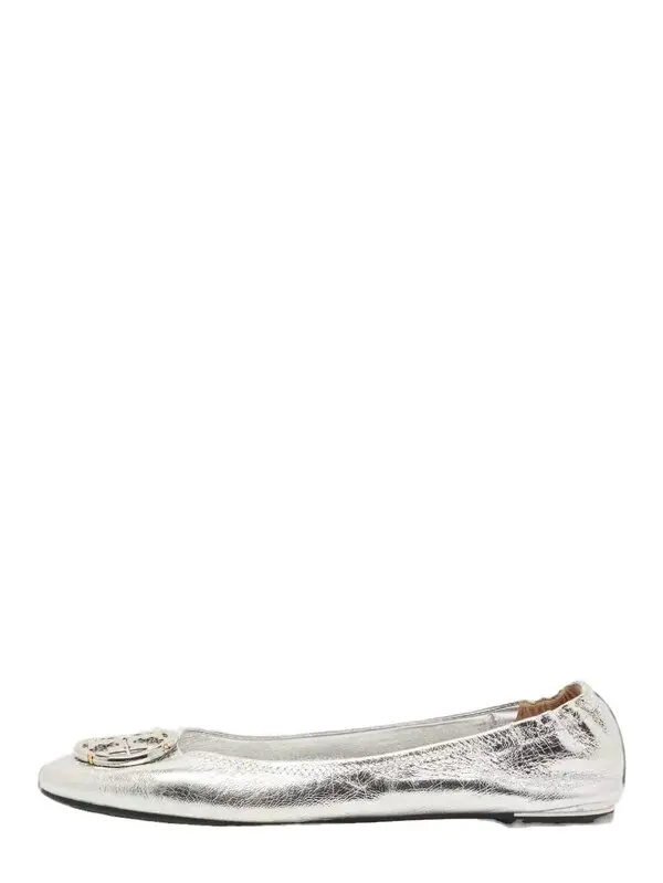 Tory Burch Minnie Logo-plaque Ballet Flats - Silver