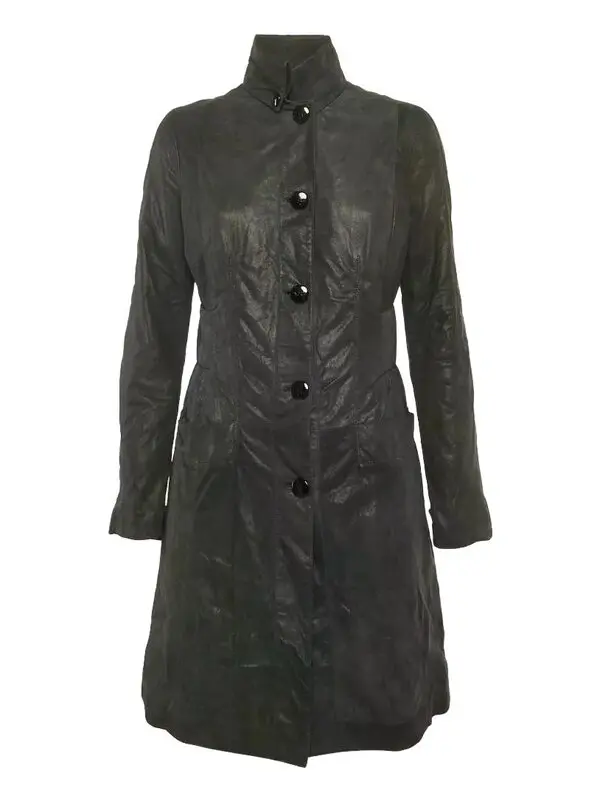 Versace Black Leather Trench Coat - Grey