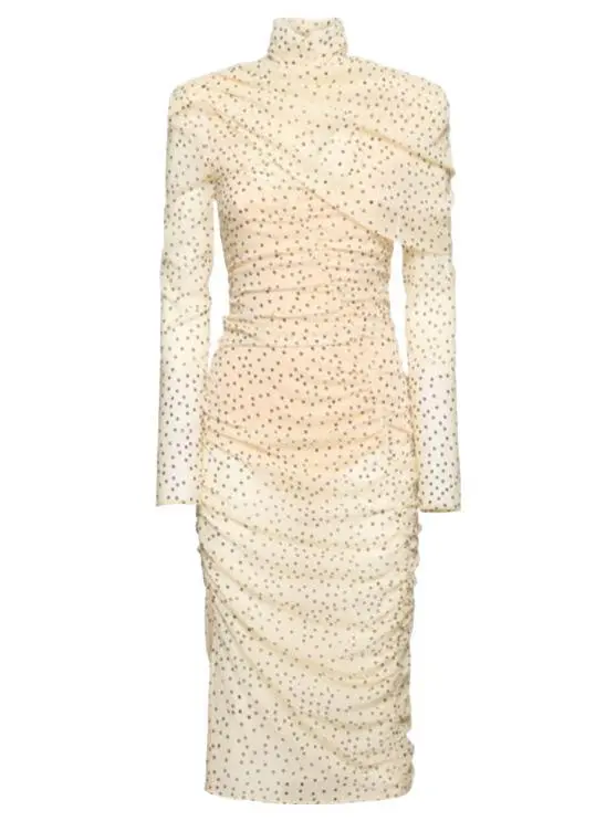 Magda Butrym Draped Stretch Silk Midi Dress With All Over Print - Nude