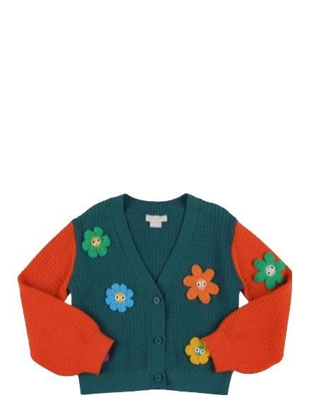 Stella McCartney Twisted Knitted Cardigan With Embroidered Patches - Blue