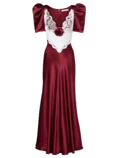 RODARTE Lace-trimmed Floral Appliqué Silk Gown - Red