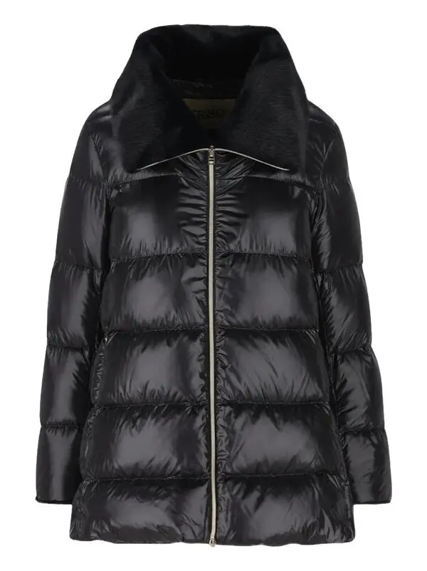 Herno Padded Zip-up Down Jacket With Fur Collar And Cuffs - Black