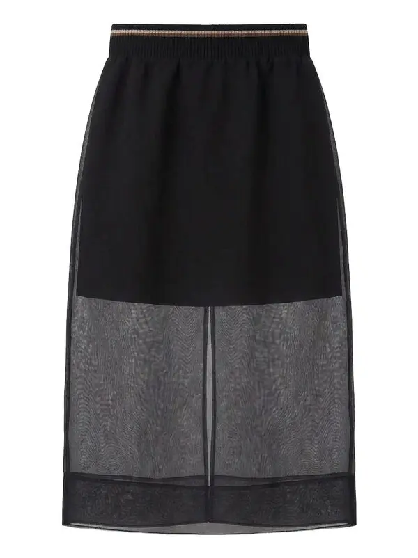 Brunello Cucinelli Semi-sheer Ribbed Midi Skirt - Black
