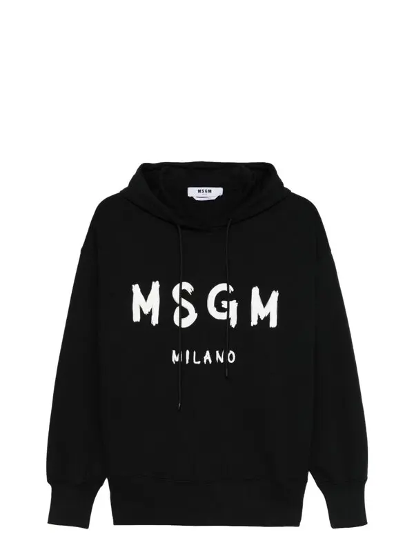 MSGM Logo Print Cotton Hoodie - Black