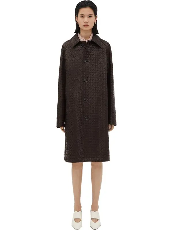 Bottega Veneta Intrecciato Leather Coat - Fudge