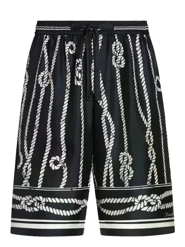 Dolce & Gabbana Marina Print Silk Twill Bermuda Shorts - Blue