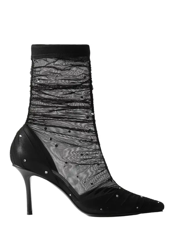 JIMMY CHOO Lotta 85 Crystal-embellished Tulle And Satin Sock Boots - Black