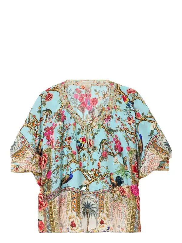 Camilla Silk Printed Shirt With Crystal Embellishments - Multicolor