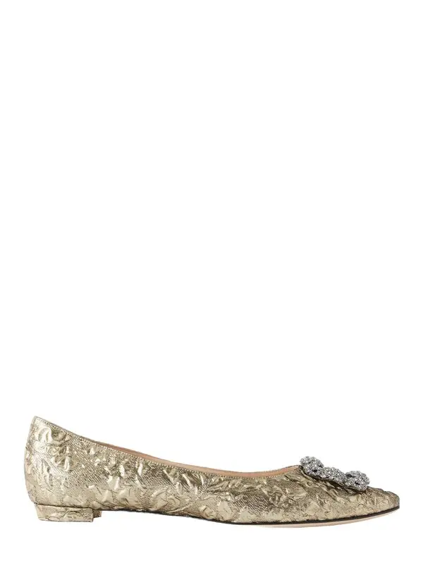 Manolo Blahnik Crystal-embellished Metallic Jacquard Ballet Flats - Nude