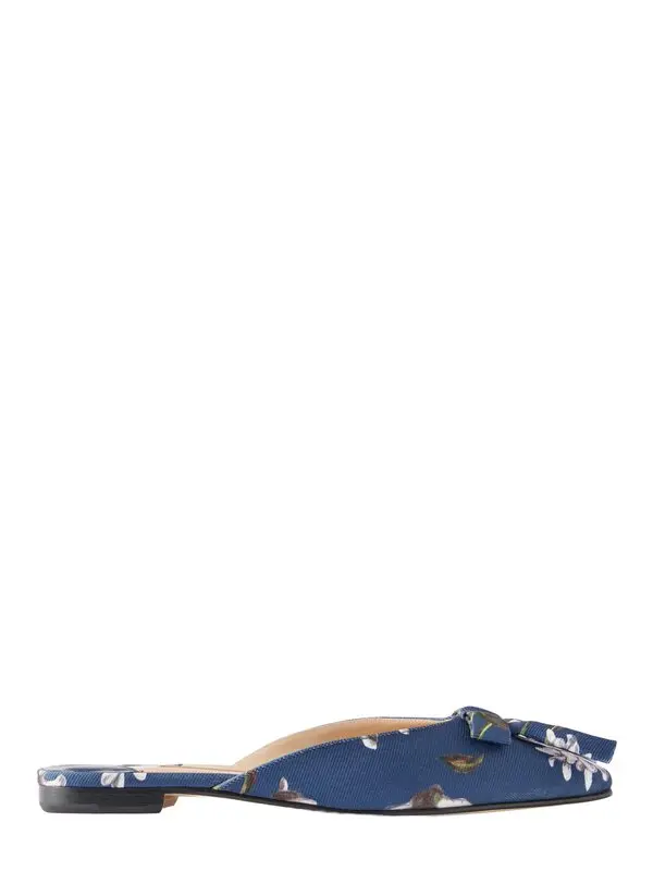 Manolo Blahnik Emilia Wickstead Bow-embellished Floral-print Grosgrain Flats - Blue