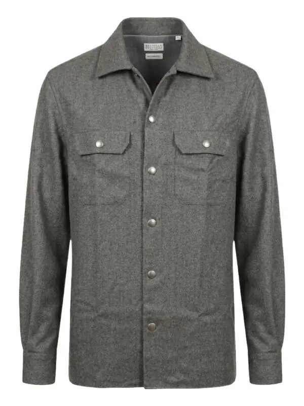 Brunello Cucinelli Press-stud Wool Shirt - Black