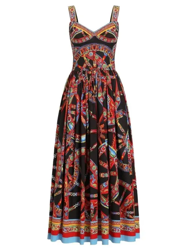 Dolce & Gabbana Sleeveless Carretto Print Poplin Maxi Dress - Multicolor