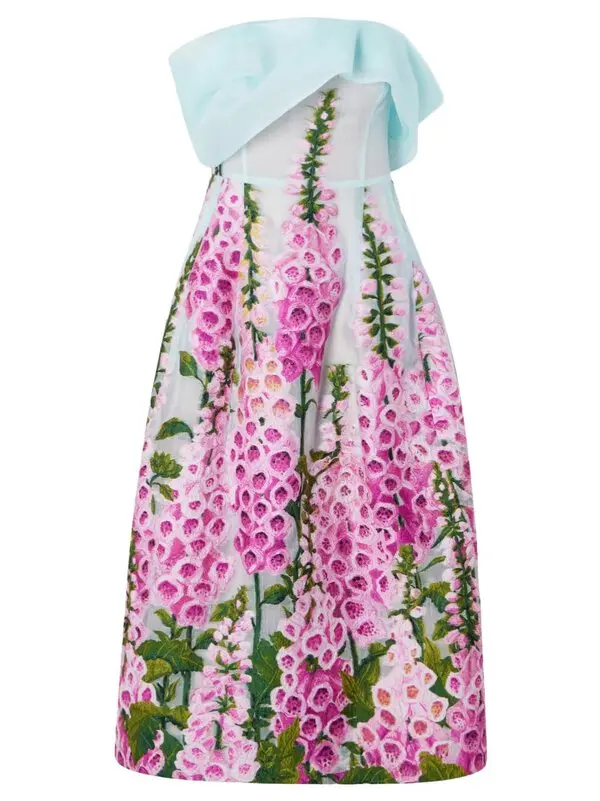 Oscar De La Renta Floral Appliquéd Organza Midi Dress - Pink