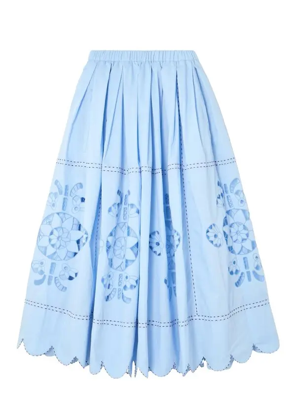 Vita Kin Scalloped Pleated Broderie Anglaise Cotton-poplin Midi Skirt - Blue