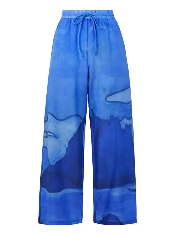 DONDE ESTEBAN Printed Cotton-voile Wide-leg Pants - Blue