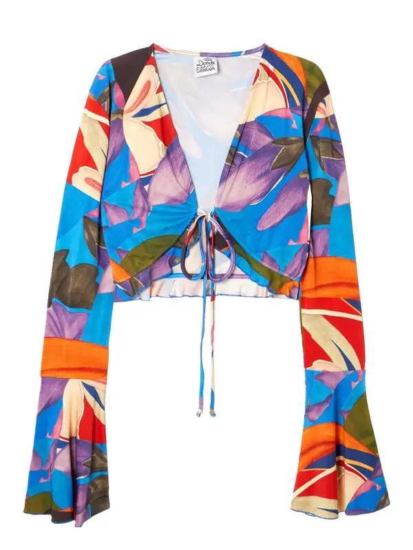 DONDE ESTEBAN Cropped Tie-detailed Floral-print Jersey Top - Multicolor