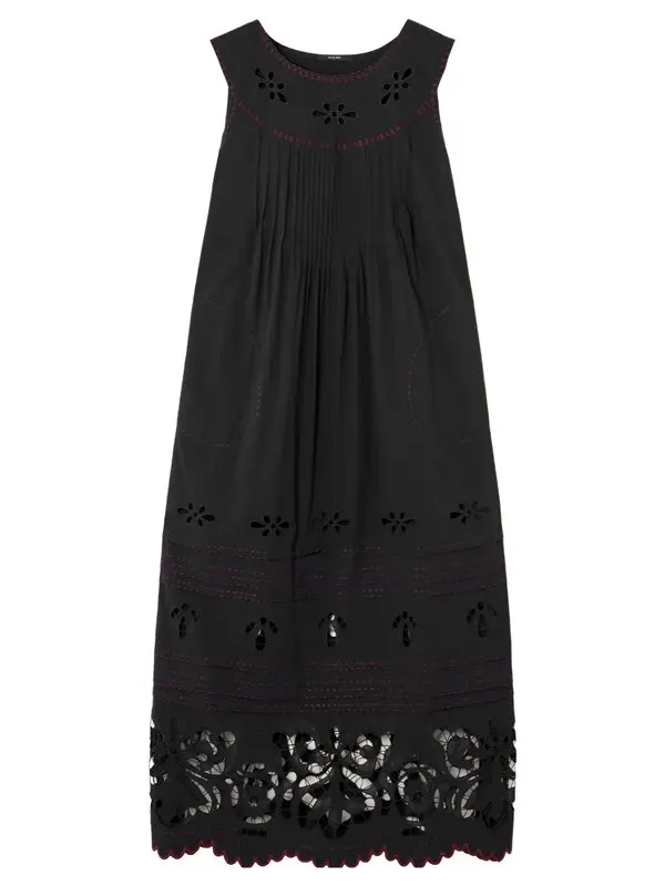 Vita Kin Pintucked Broderie Anglaise Cotton-batiste Midi Dress - Black