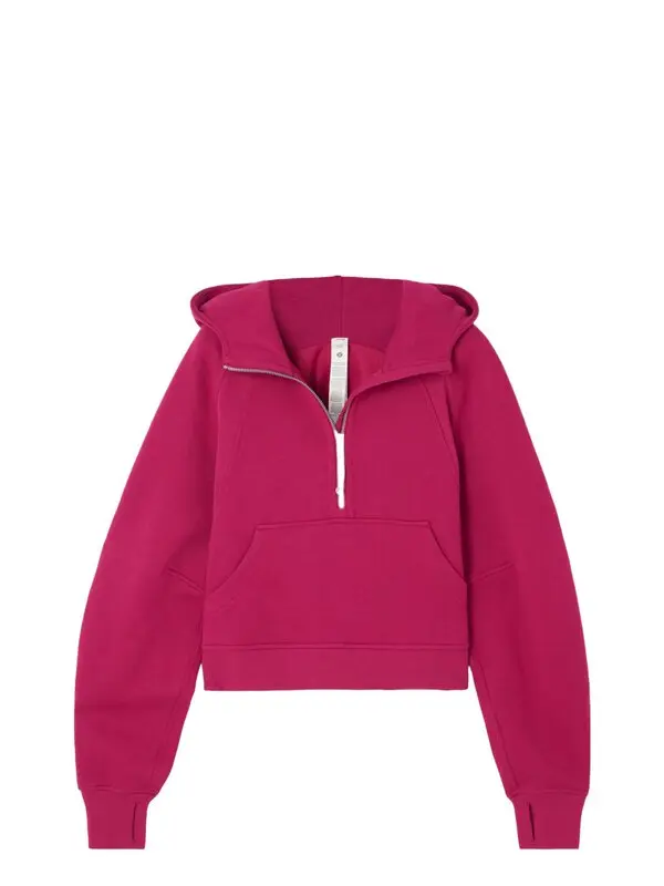 Lululemon Cropped Half-zip Fleece Hoodie With Thumbhole Cuffs - Red