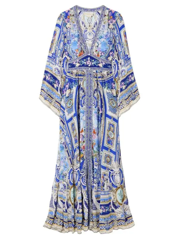 Camilla Shirred Printed Silk Maxi Dress - Multicolor
