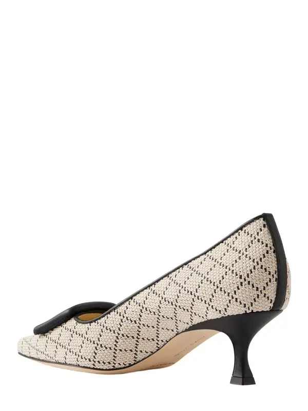 Manolo Blahnik Buckled Leather Trimmed Pumps - Nude