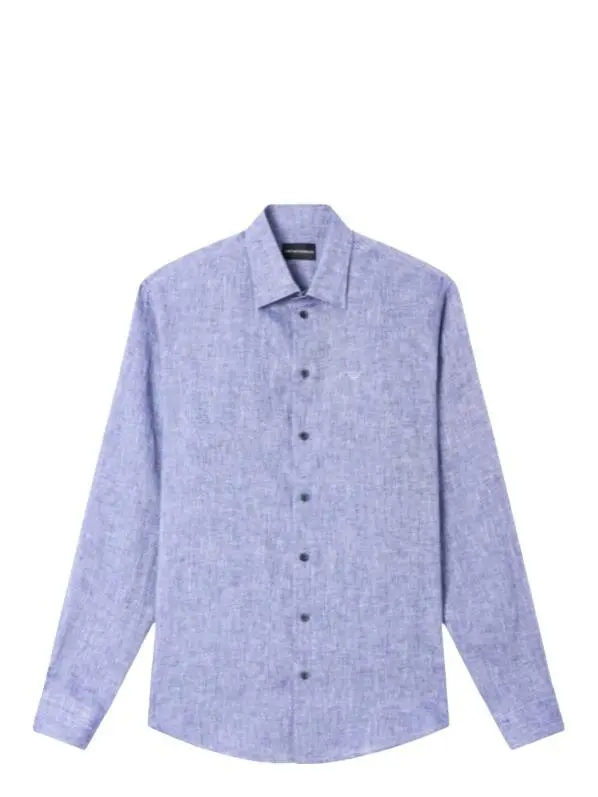 Emporio Armani Logo-embroidered Buttoned Shirt - Blue