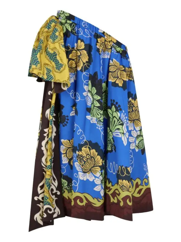 ALEMAIS Asymmetric Floral Midi Skirt - Multicolor