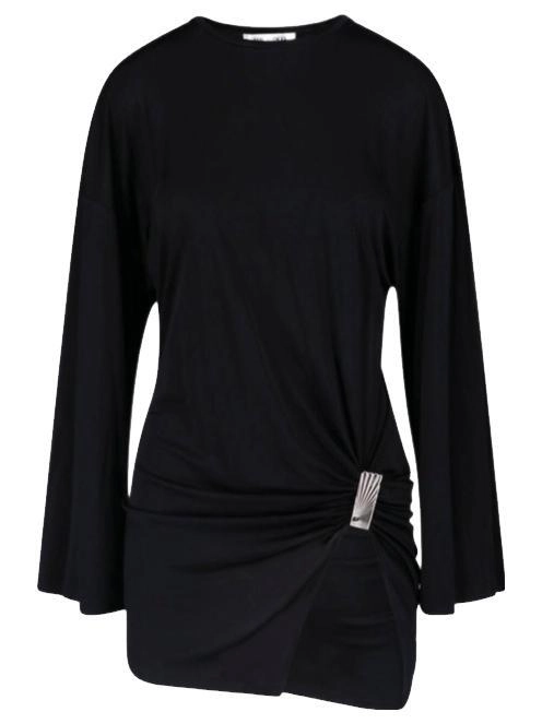 Attico Crew Neck Long Sleeve Ruched Asymmetric Hem Mini Dress - No